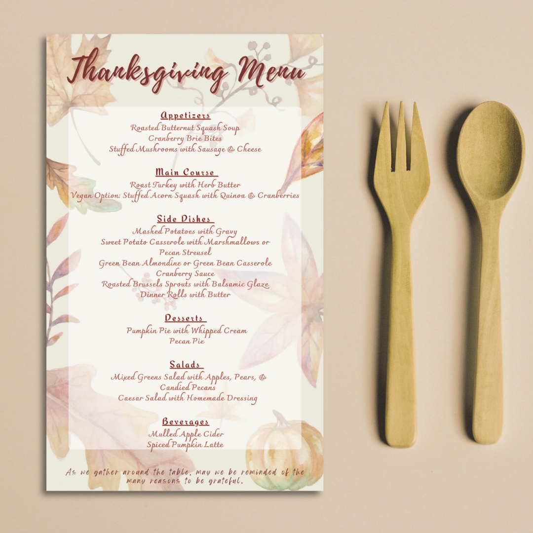 Thanksgiving Editable Menu Template - Etsy