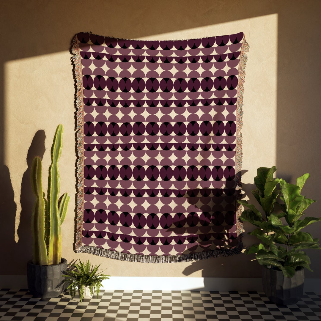 Purple Beige Bauhaus Mid Century Pattern Woven Cotton Throw Blankets - Etsy