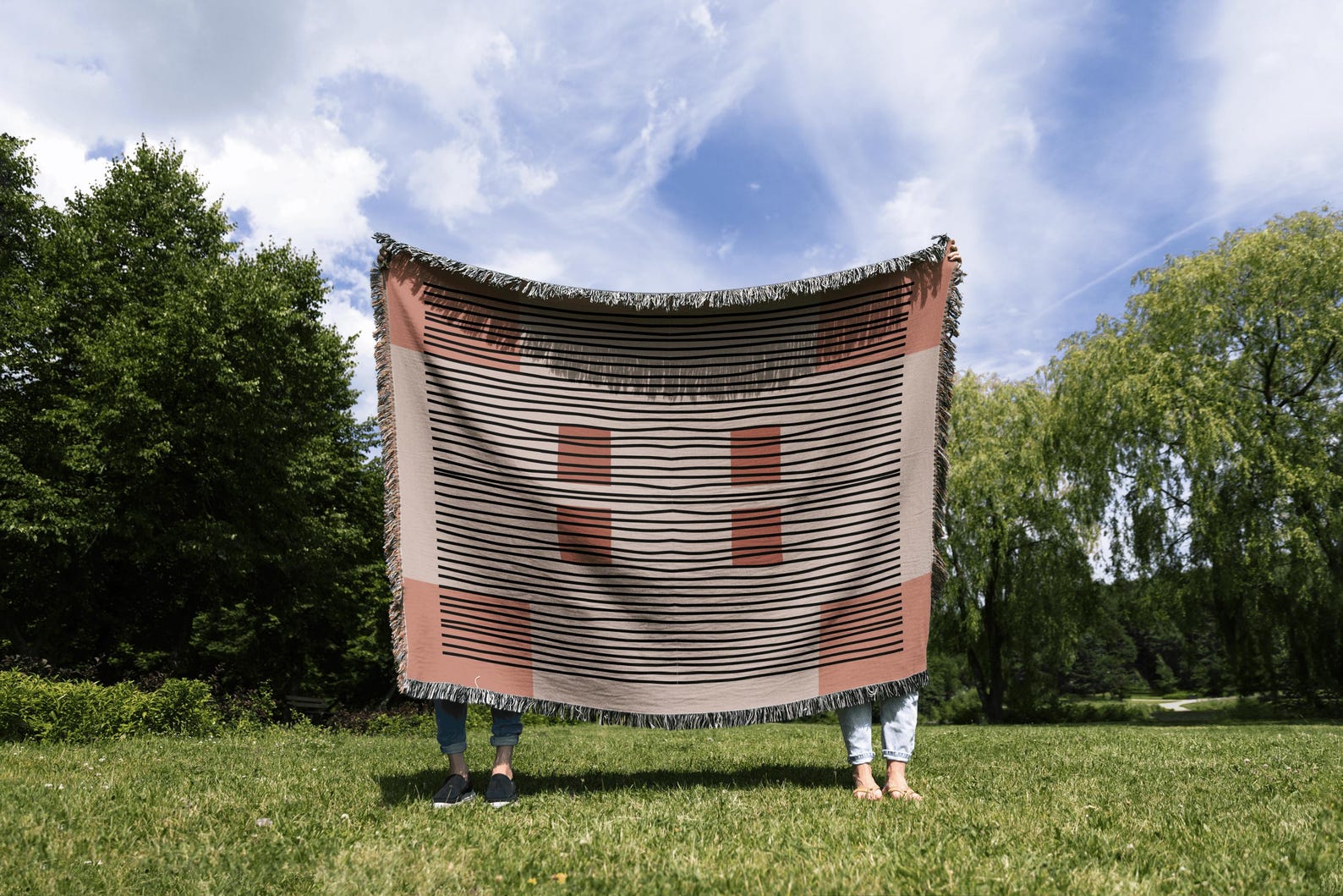 Linear Abstract Woven Cotton Blanket in Terracotta and Black - Etsy