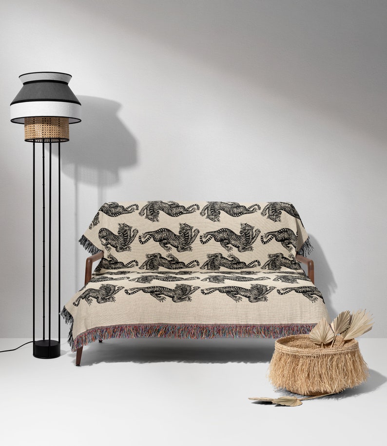 Beige and Black Vintage Tiger Woven Blankets - Etsy