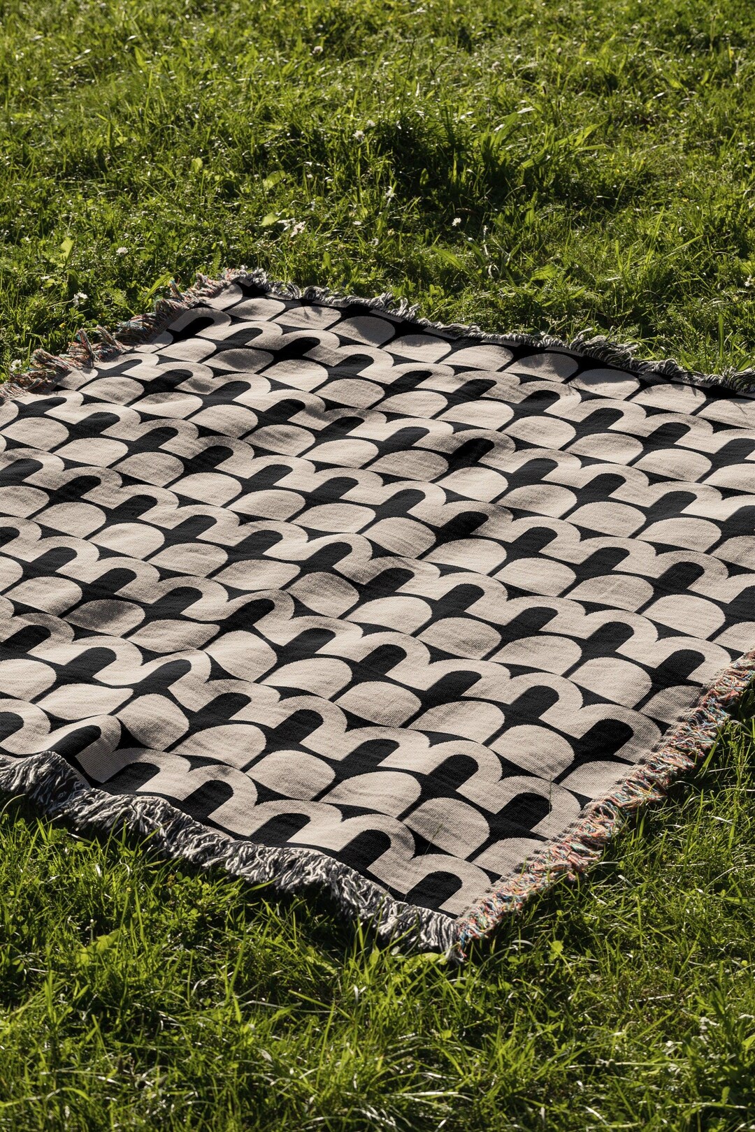 Beige and Black Arches Mid Century Modern Woven Cotton Throw Blankets ...