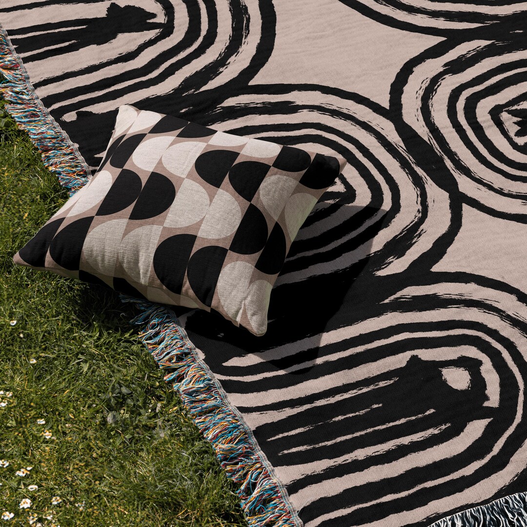 Modern Monochrome Geometric Woven Pillow - Etsy
