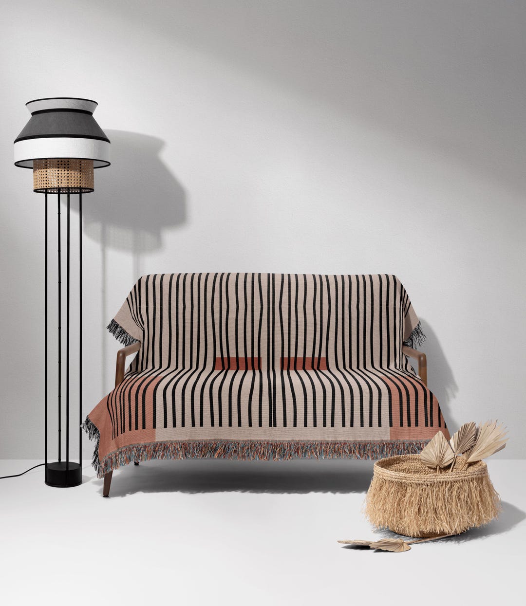 Linear Abstract Woven Cotton Blanket in Terracotta and Black - Etsy