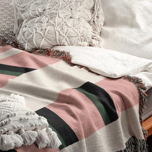 Modern Pink Green and White Stripes Woven Cotton Throw Blankets - Etsy
