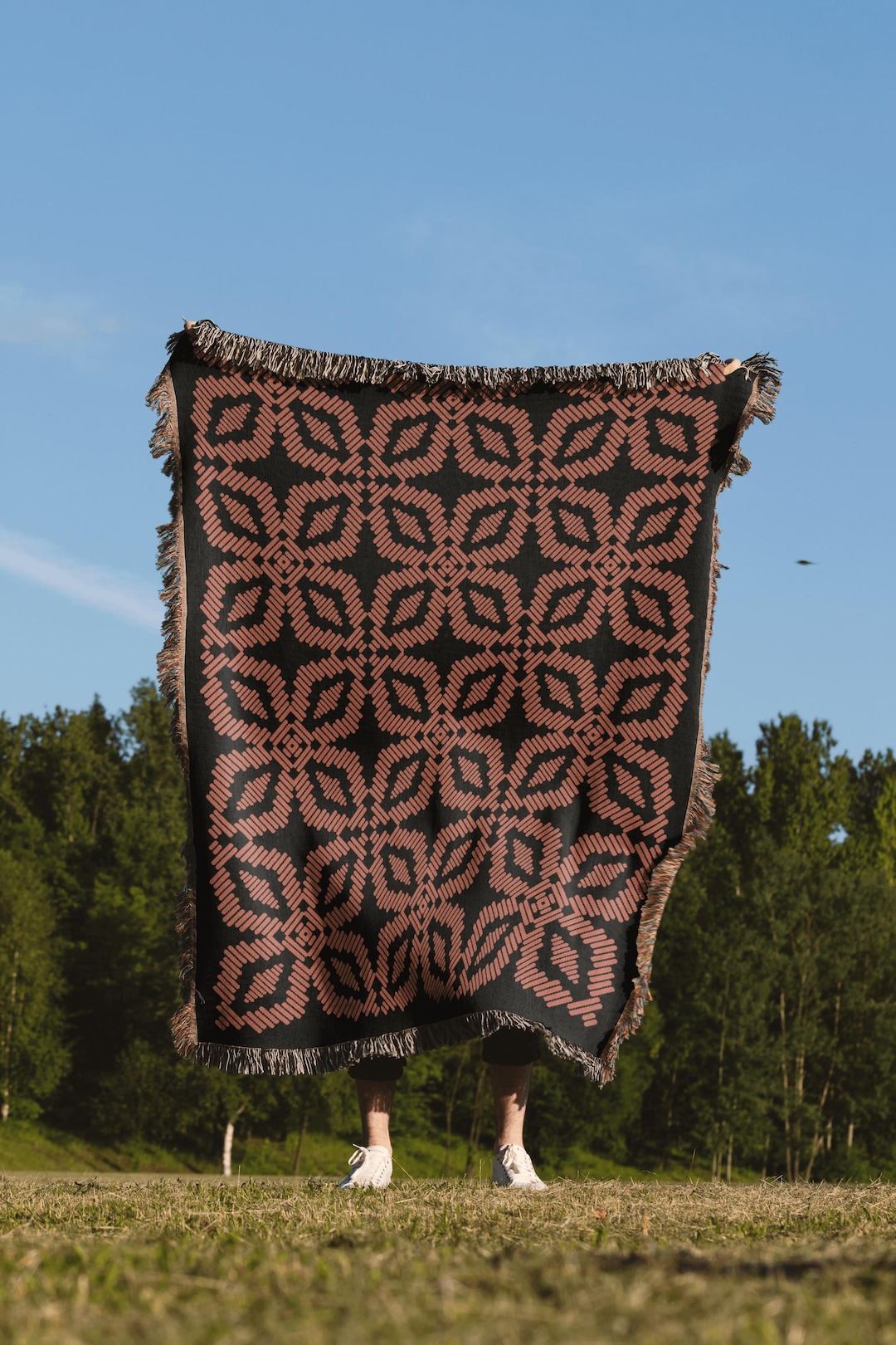 Orange and Black Quilt Pattern Boho Woven Cotton Throw Blankets - Etsy