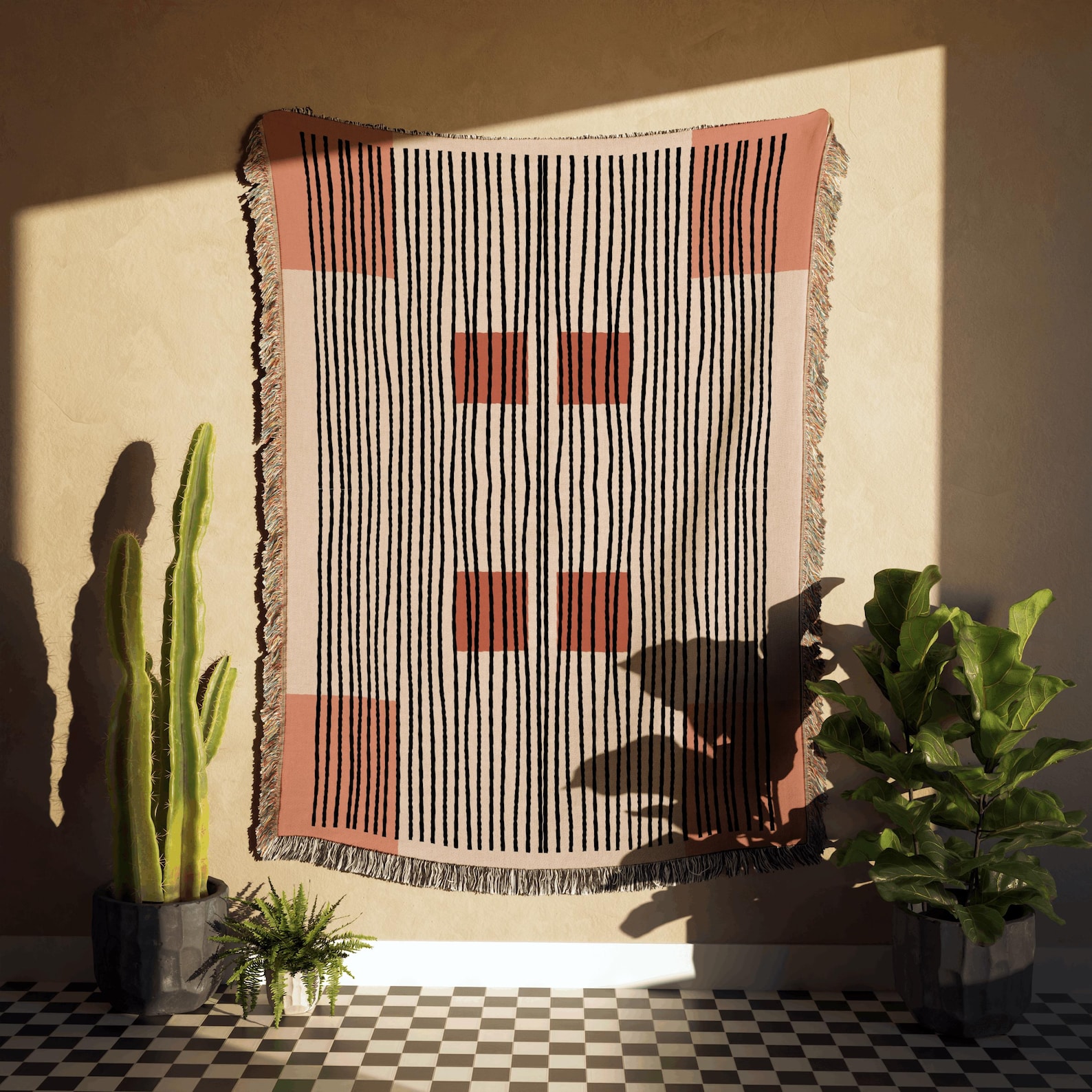 Linear Abstract Woven Cotton Blanket in Terracotta and Black - Etsy