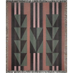 Green and Rust Orange Eclectic Geometric Stripes Woven Cotton Throw ...