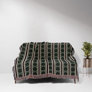 Green and Pink Floral Scandi Striped Woven Cotton Throw Blankets - Etsy