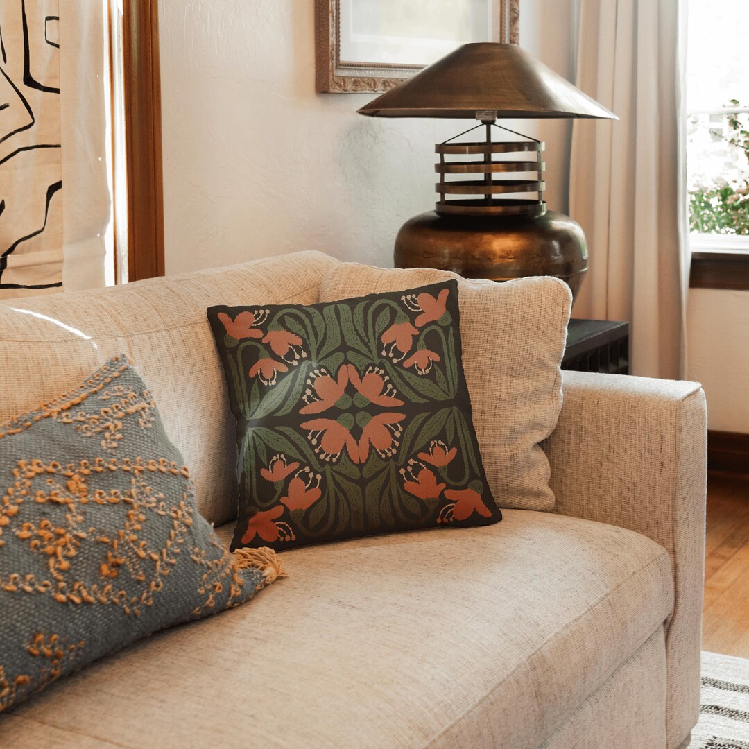 Terracotta Floral Motif Woven Pillow - Etsy