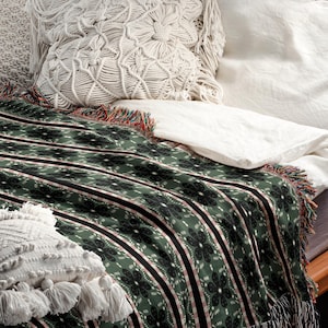 Green and Pink Floral Scandi Striped Woven Cotton Throw Blankets - Etsy