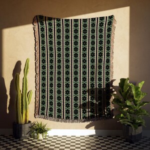 Green and Pink Floral Scandi Striped Woven Cotton Throw Blankets - Etsy