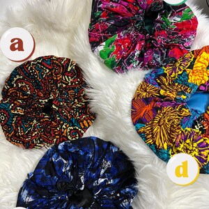 Colourful African Print (ankara) Large Ruffle Hair Bonnets With Satin ...