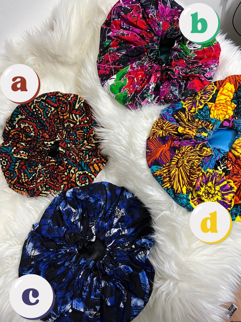 Colourful African Print (ankara) Large Ruffle Hair Bonnets With Satin ...