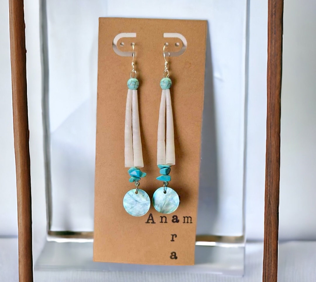 Dentalium Shell Earrings/turquoise/mother of Pearl/ Sterling Silver ...