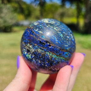 Azurite, Malachite, and Chrysocolla Sphere 66.4mm, Has One Small Druzy ...