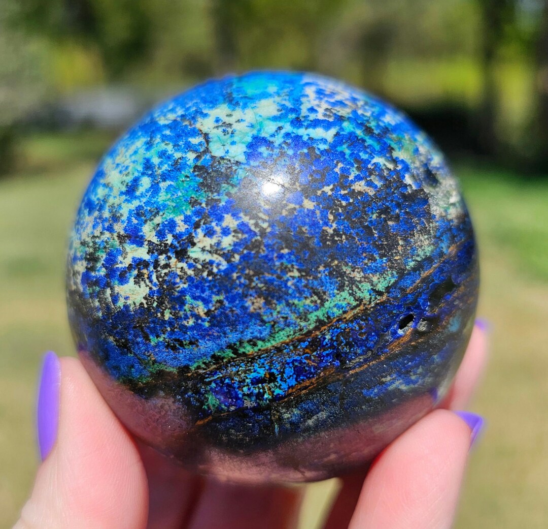 Azurite, Malachite, and Chrysocolla Sphere 66.4mm, Has One Small Druzy ...