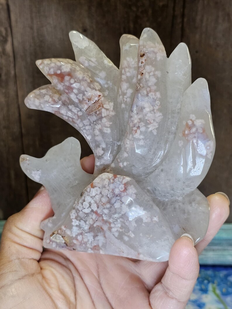 Flower Agate and Quartz Nine Tail Fox (5" X 4.75") - Etsy