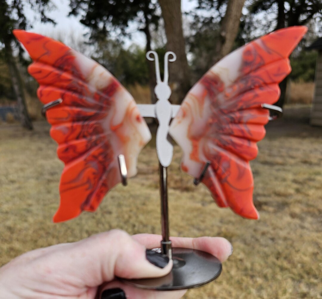Fiery Agate Wings and Stand (manmade) - Etsy