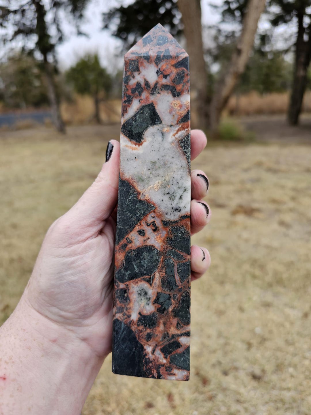 Green Agate in Quartz With Red Oxidation Tower (8") - Etsy