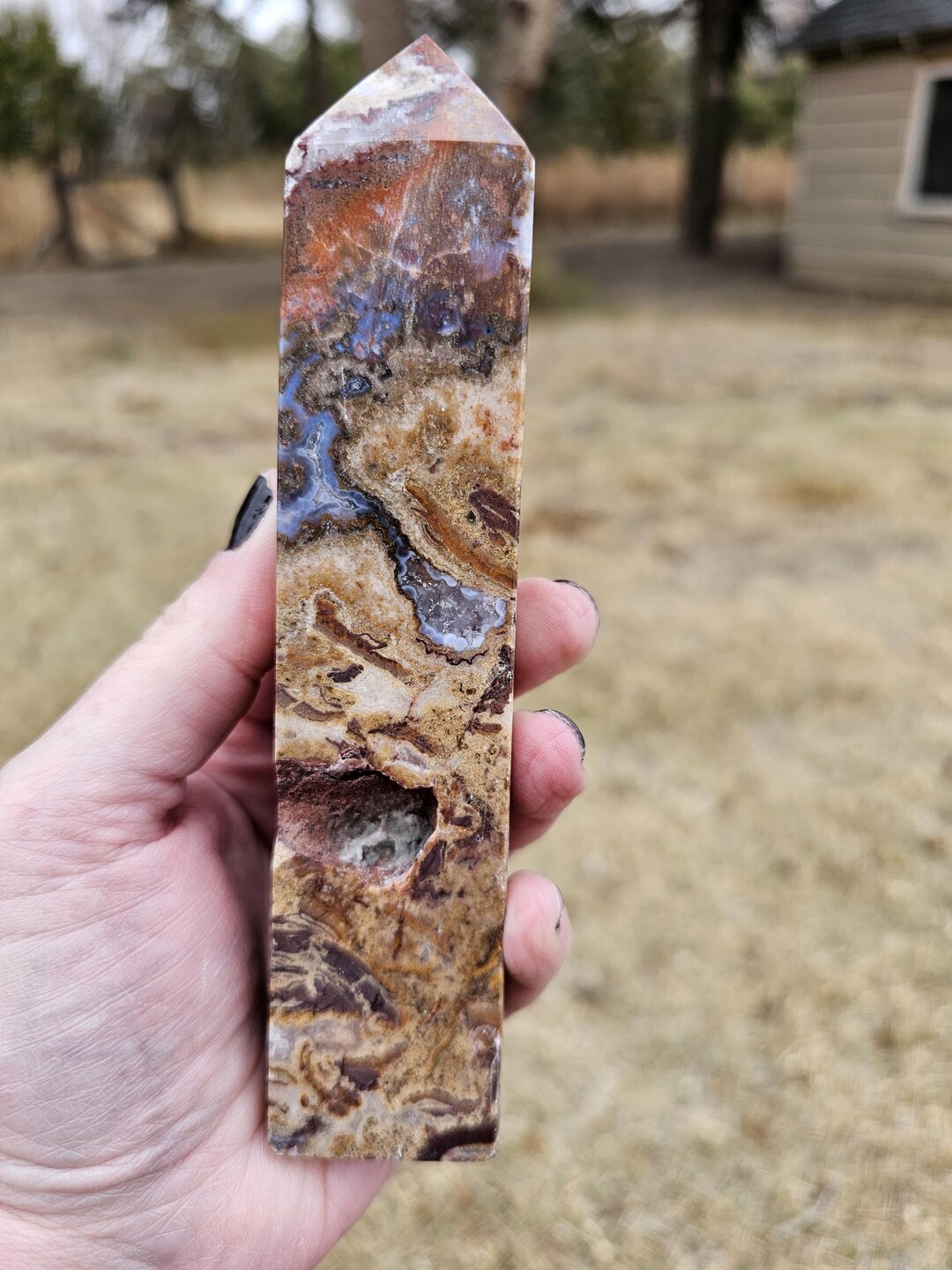 Red Moss Agate in Matrix Tower With Druzy Quartz Inclusions 6.5 - Etsy
