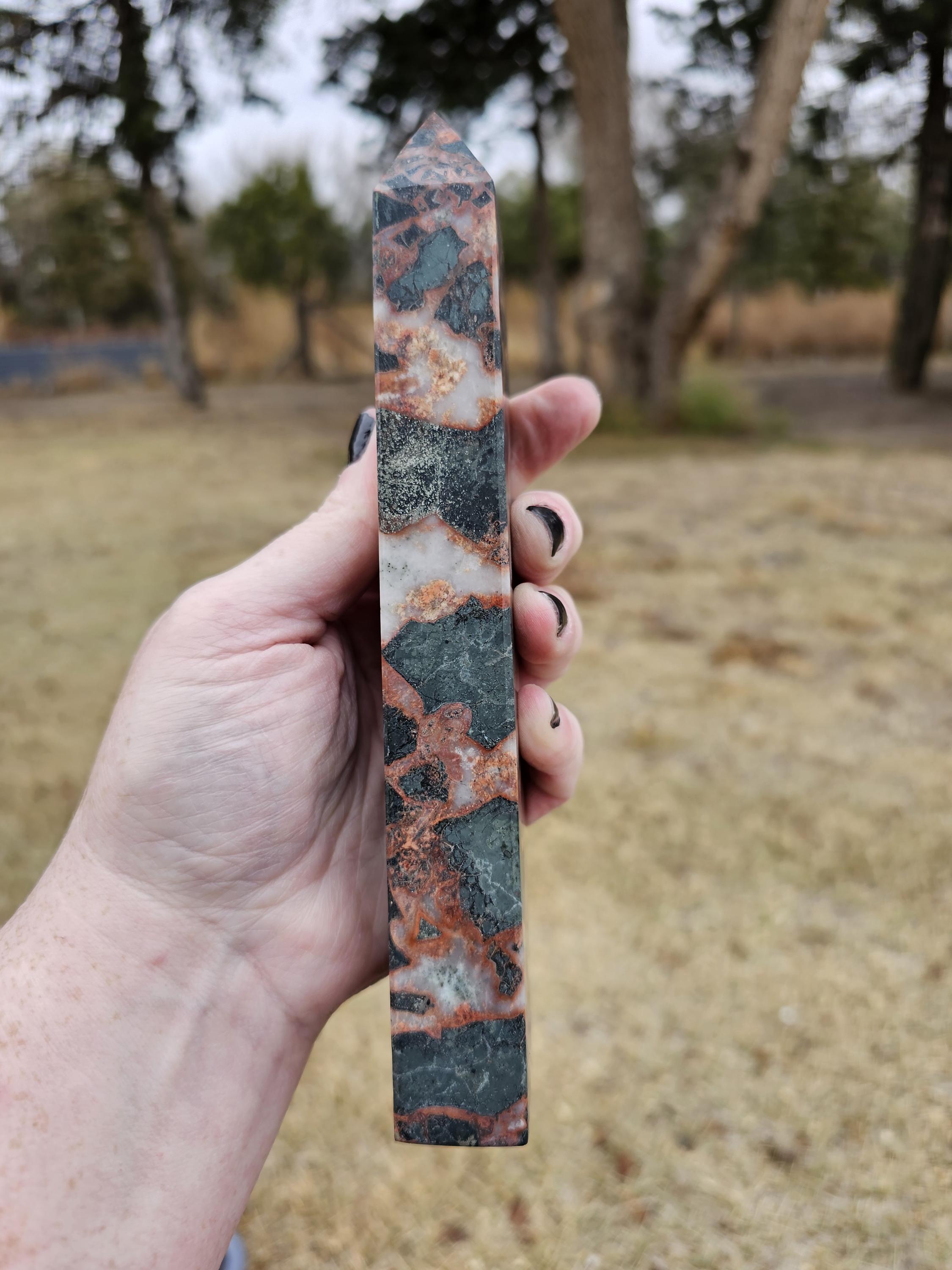 Green Agate in Quartz With Red Oxidation Tower (8") - Etsy