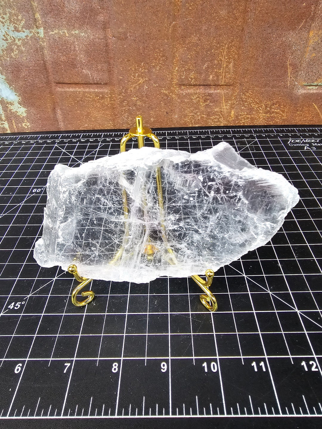 Pink Windowpane Selenite Slab and Stand - Etsy