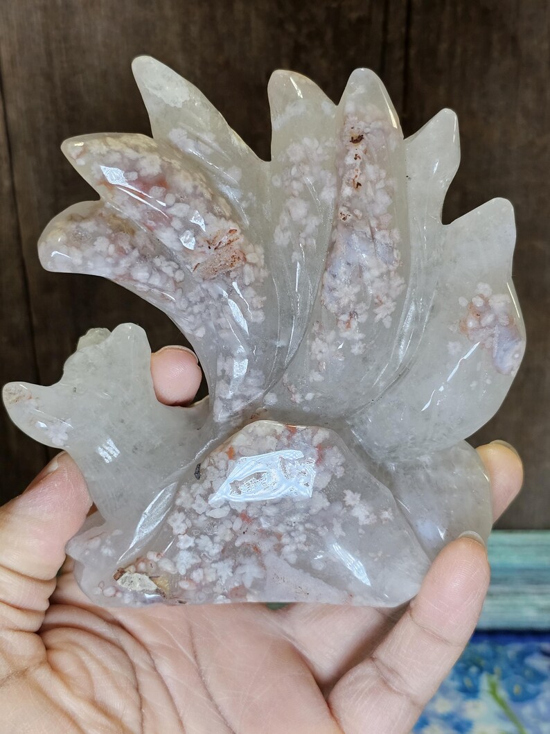 Flower Agate and Quartz Nine Tail Fox (5" X 4.75") - Etsy