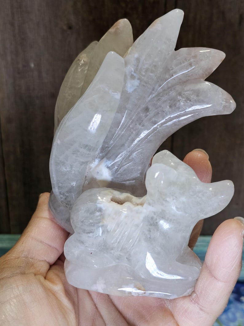 Flower Agate and Quartz Nine Tail Fox (5" X 4.75") - Etsy