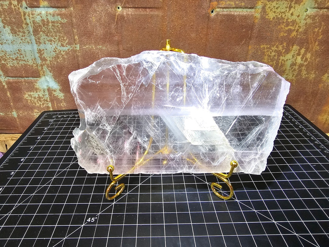 Pink Windowpane Selenite Slab and Stand - Etsy