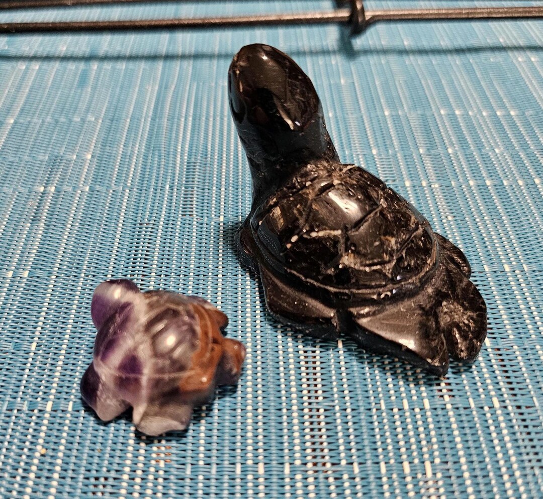 Obsidian & Dream Amethyst Turtle Set - Etsy