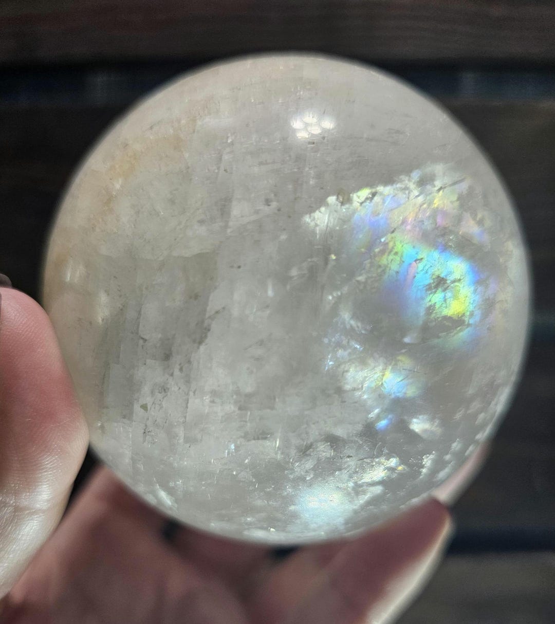 Optical Calcite Sphere With Rainbow Inclusions (86mm, Has One Druzy ...