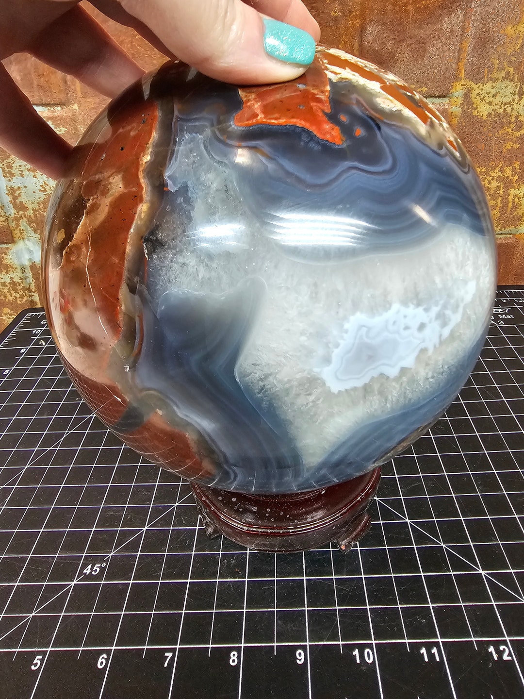 PRICE REDUCED Red Volcanic Agate Sphere and Holder UV Reactive - Etsy