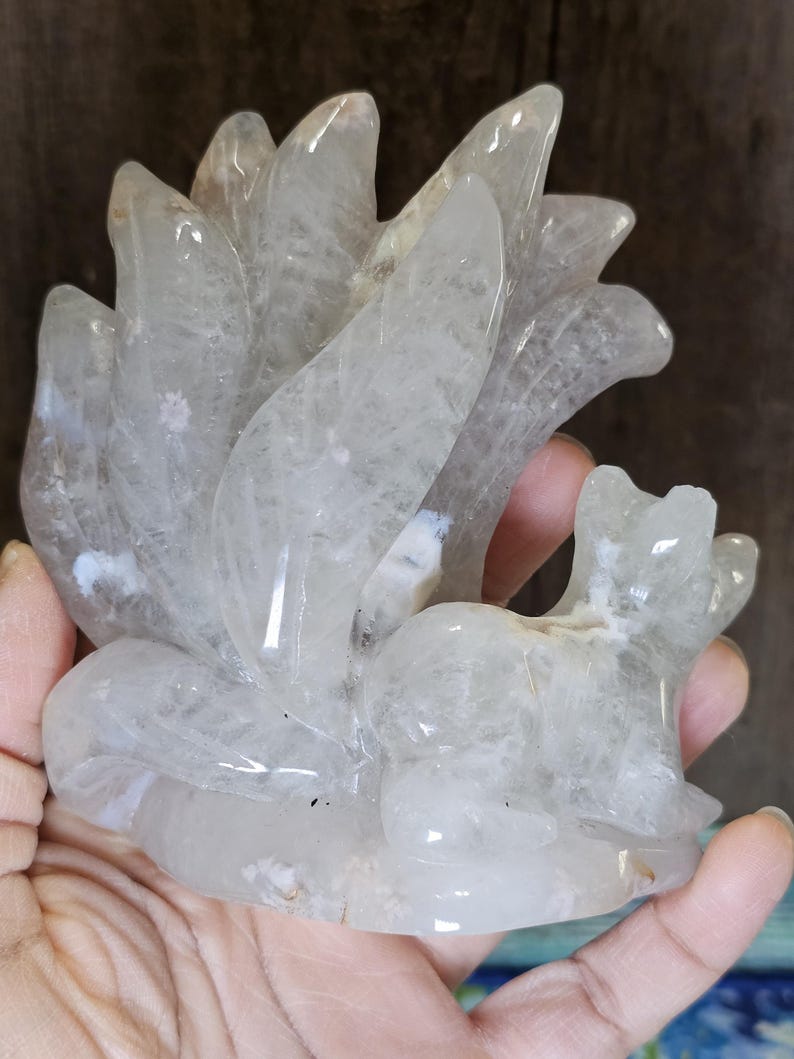 Flower Agate and Quartz Nine Tail Fox (5" X 4.75") - Etsy