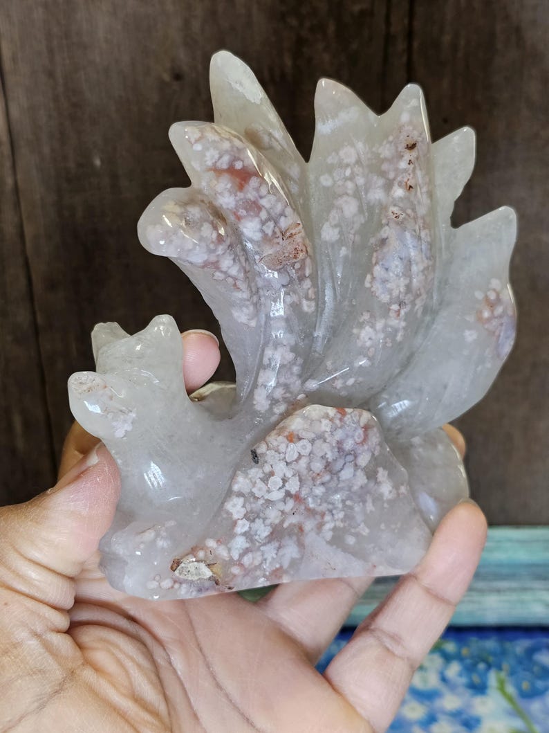 Flower Agate and Quartz Nine Tail Fox (5" X 4.75") - Etsy