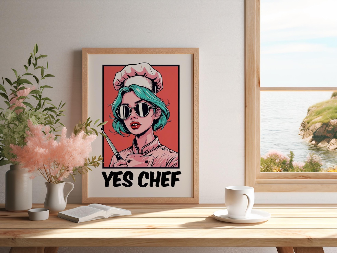 Yes Chef Digital Wall Art | Cool Retro Kitchen | Funny Kitchen Wall ...