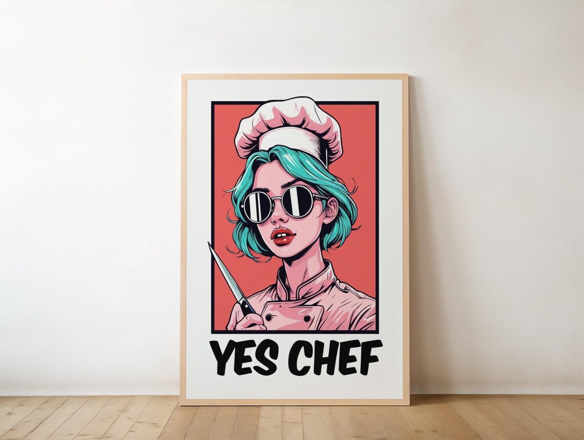 Yes Chef Digital Wall Art | Cool Retro Kitchen | Funny Kitchen Wall ...