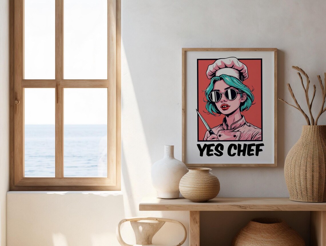 Yes Chef Digital Wall Art | Cool Retro Kitchen | Funny Kitchen Wall ...