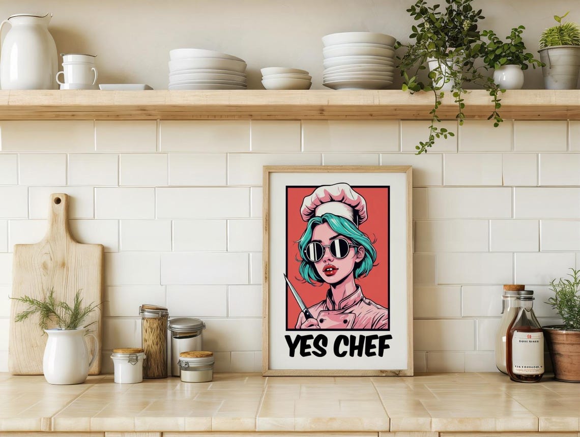 Yes Chef Digital Wall Art | Cool Retro Kitchen | Funny Kitchen Wall ...