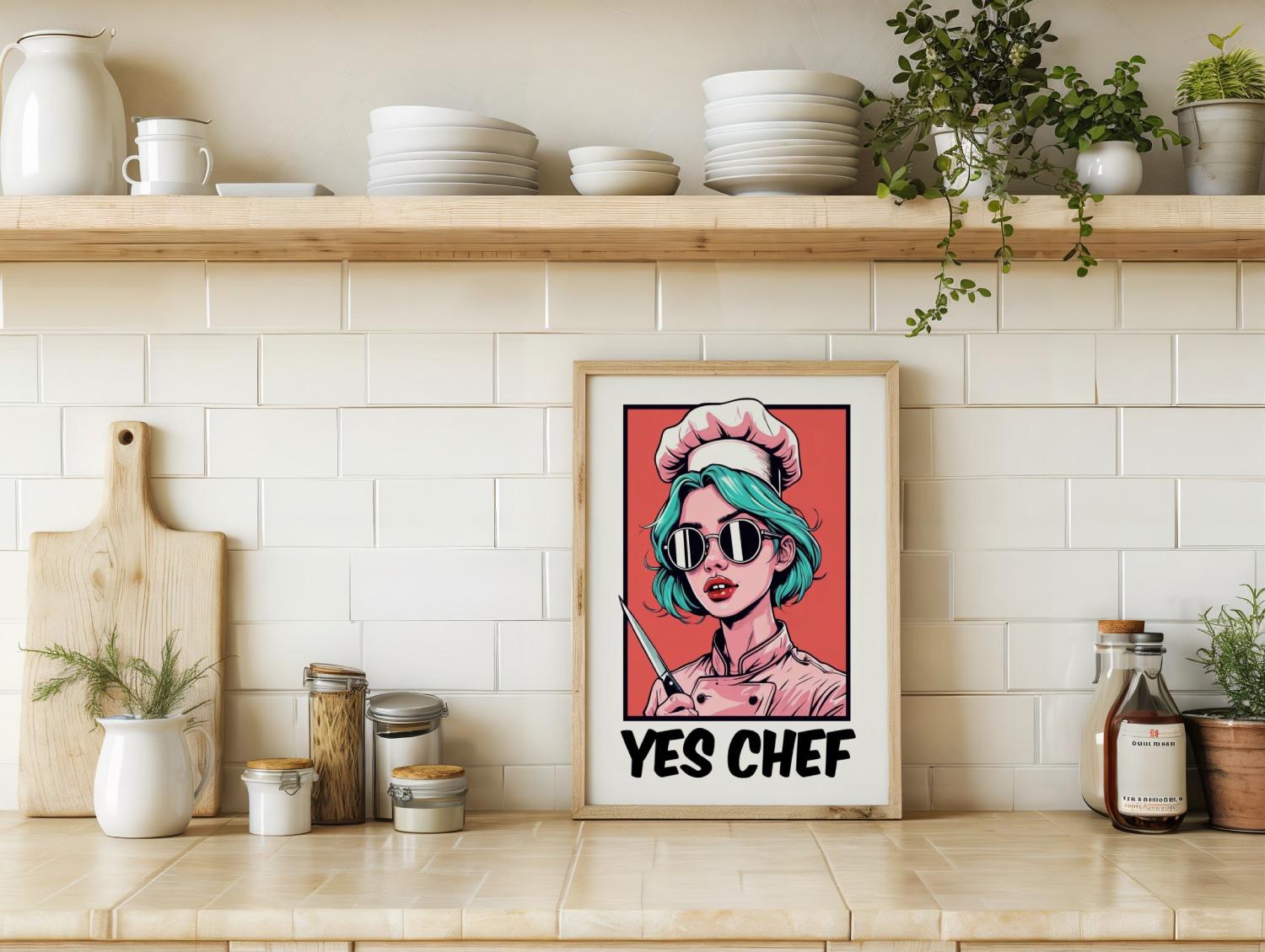 Yes Chef Digital Wall Art | Cool Retro Kitchen | Funny Kitchen Wall ...