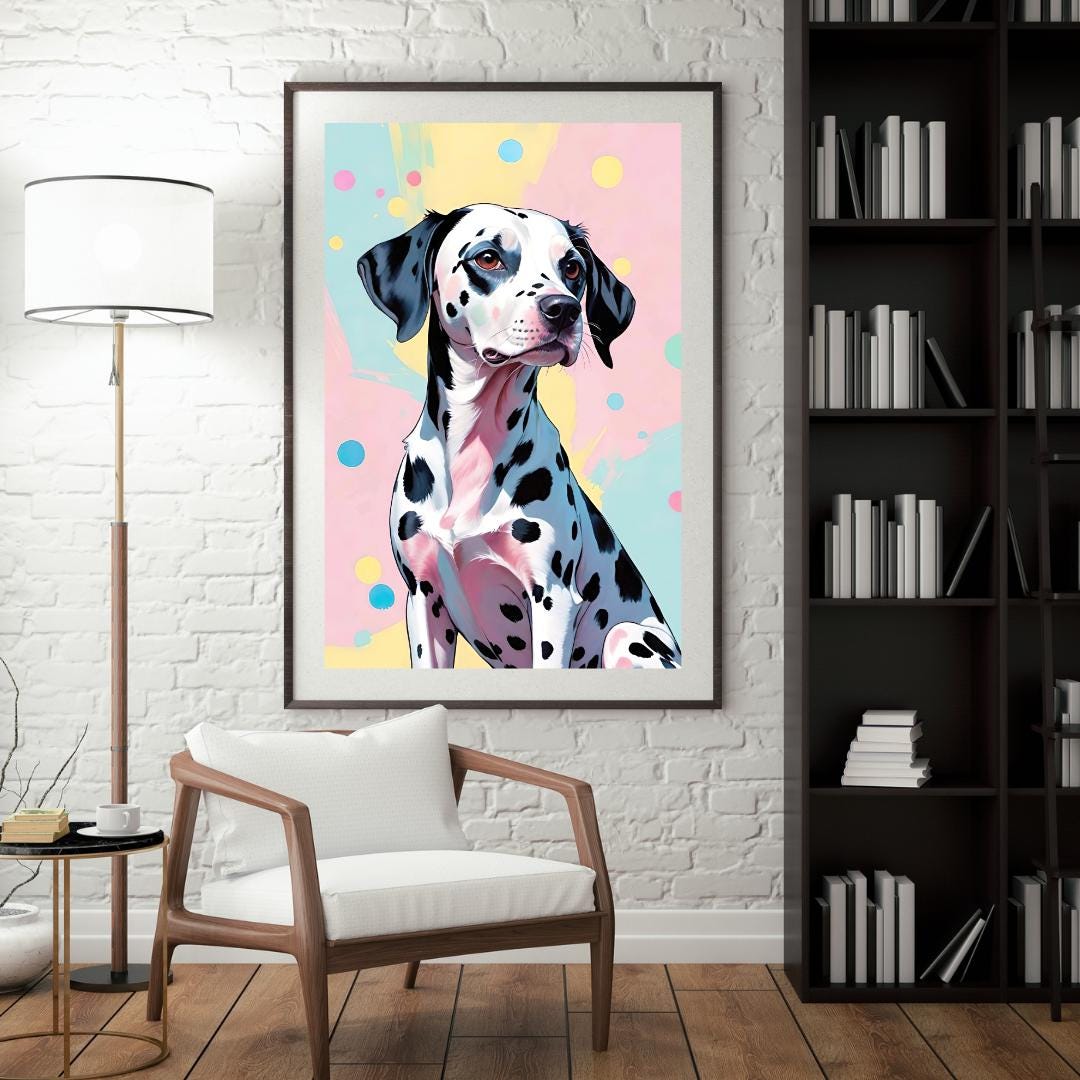 Dalmatian on Soft Pastel Polka Dot Background | Printable Digital Art ...