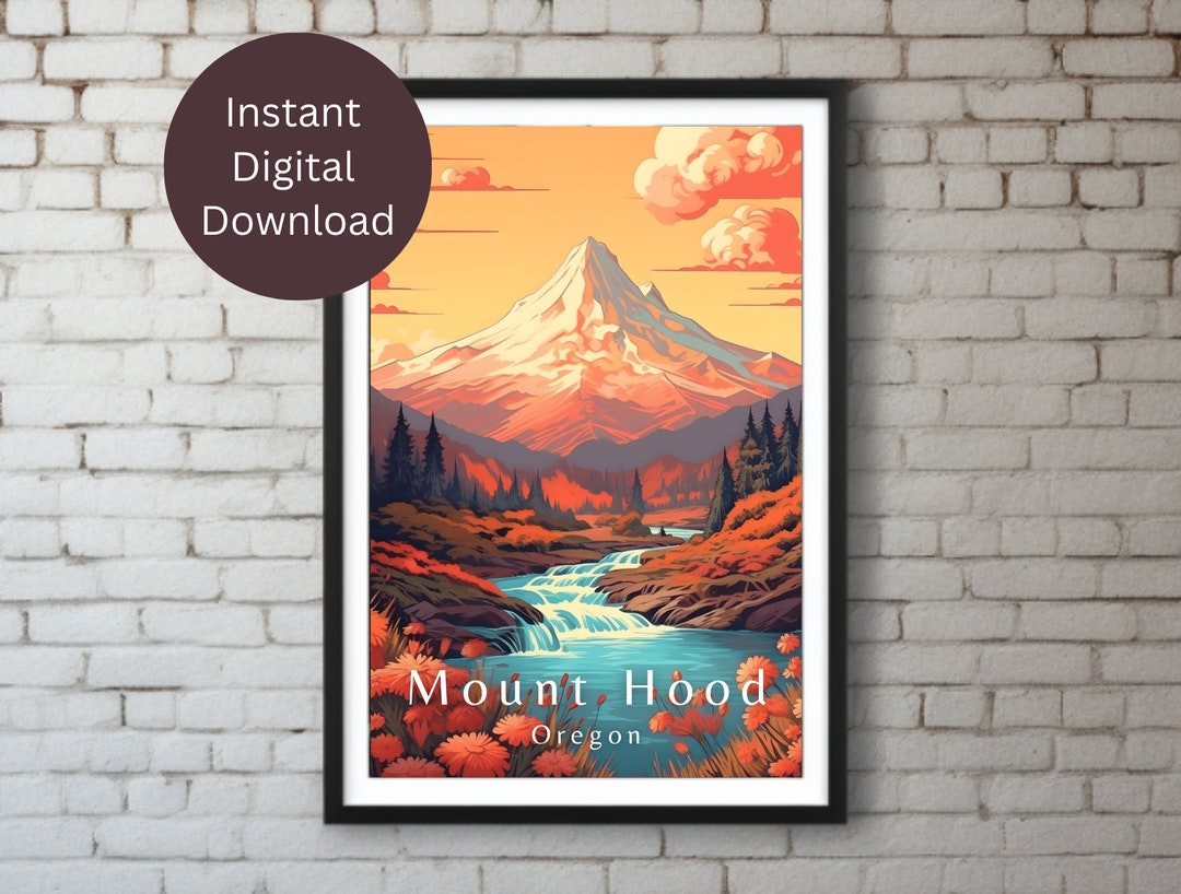Mt Hood Oregon Vintage WPA Style Travel Poster, Art Print, Printable ...