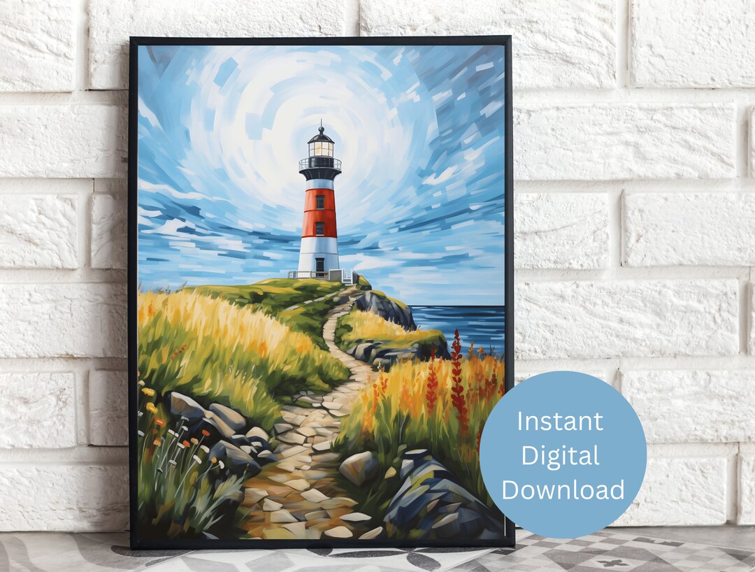 Lighthouse Painting Beacon of Hope Wall Art, Storybook Fairytale Style ...