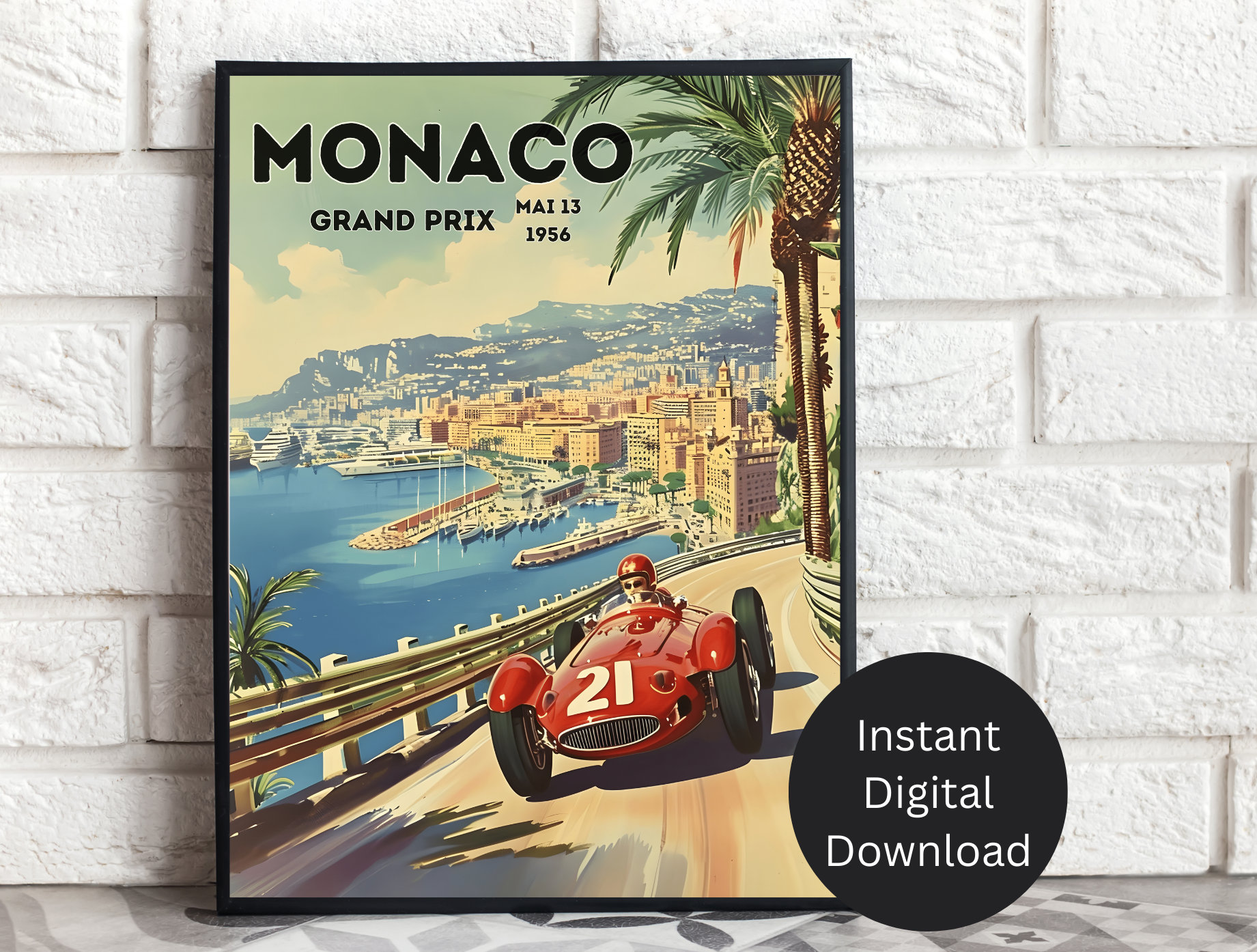 F1 Grand Prix 1956 Monaco Vintage Retro Style Wall Art, France, French ...