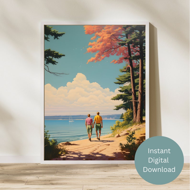 Vintage Gay Beach Couple, LGBTQ, Art Print, Printable Wall Art, Wall ...