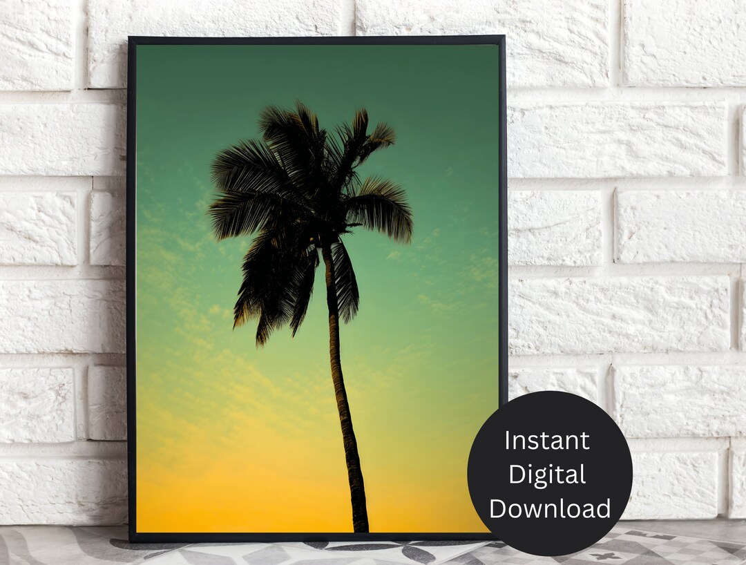 Palm Tree Sunset Silhouette Wall Art, Palm Fronds, Tropical, California ...