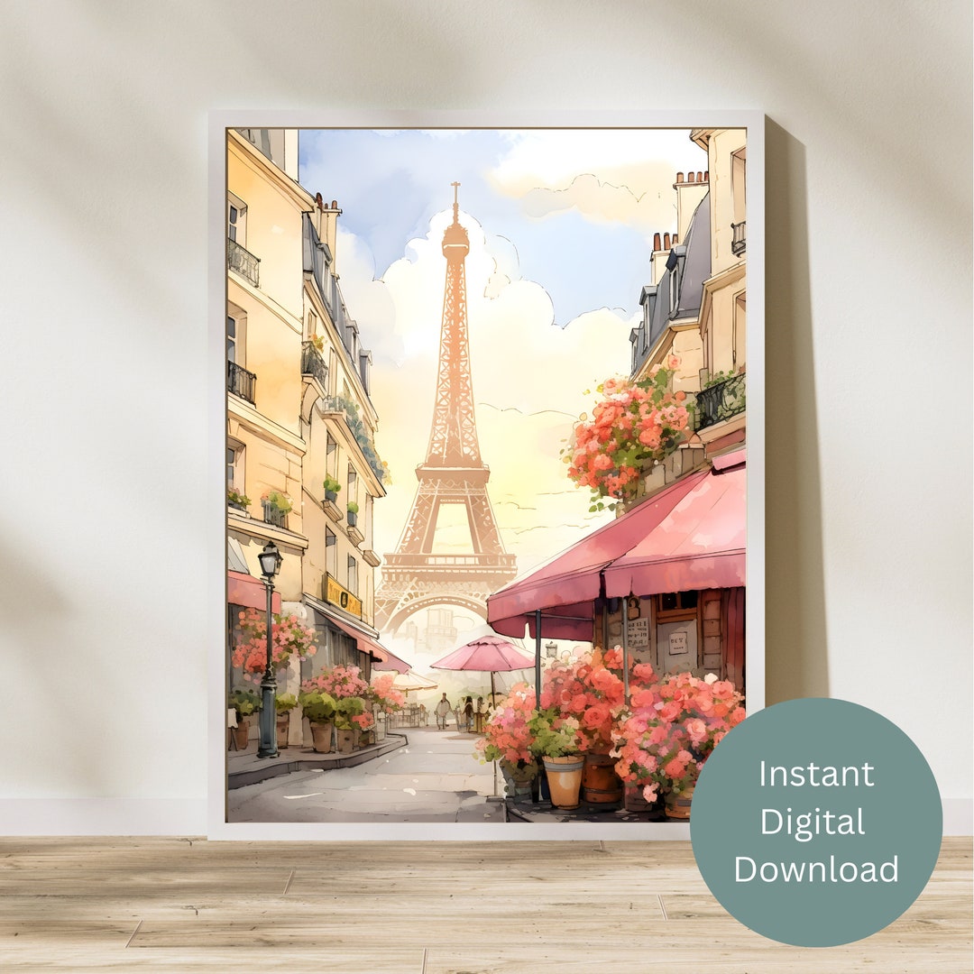 Vintage Watercolor Eiffel Tower Paris France Wall Art, Art Print ...