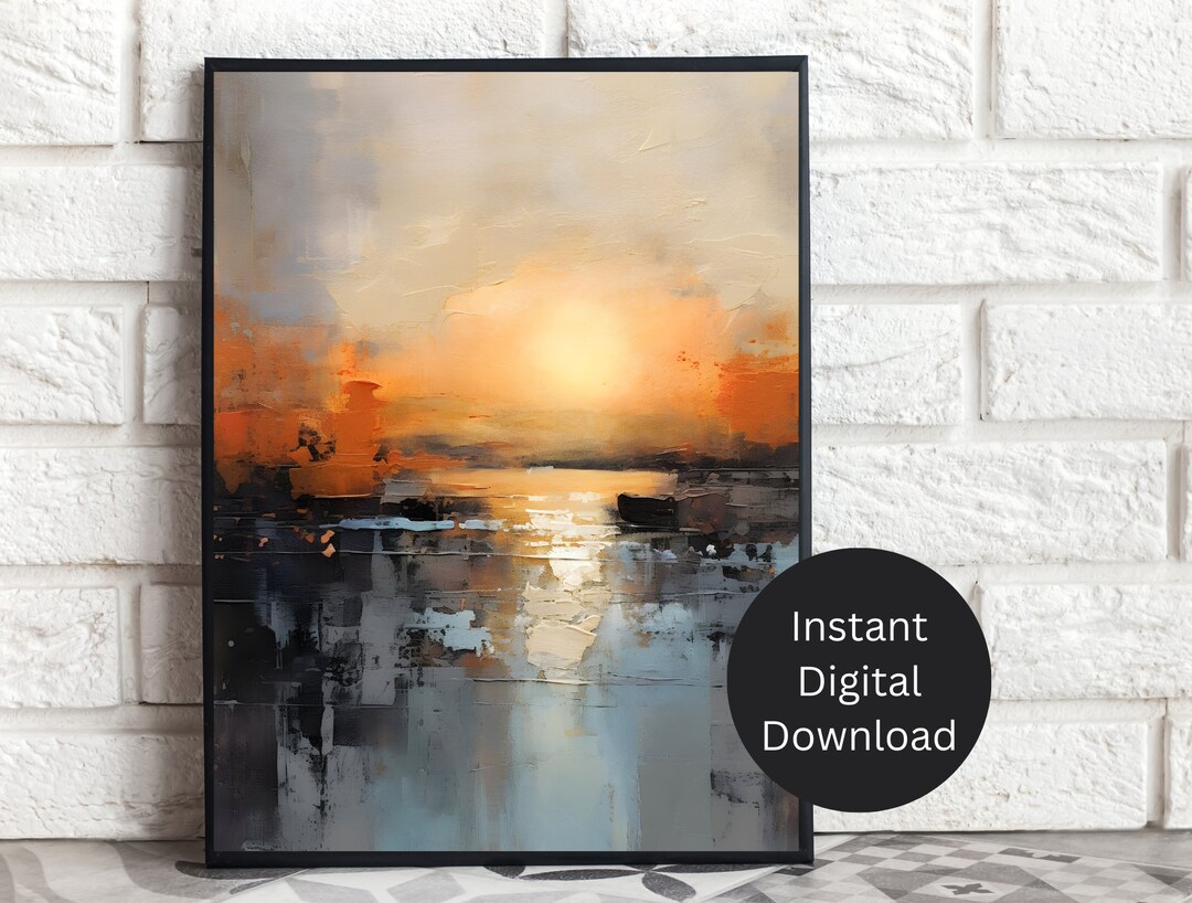 Abstract Gothic Ocean Sunset Painting Wall Art, Art Print, Sea ...