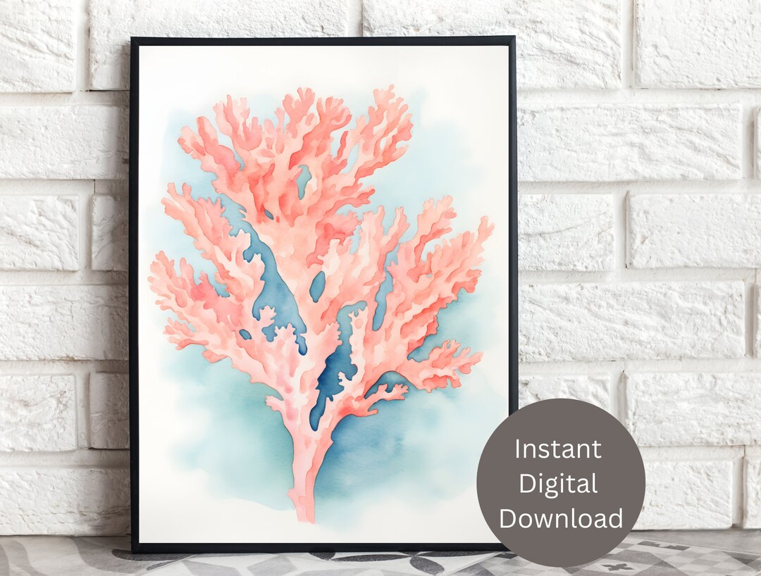 Watercolor Pink Coral Print, Beach Nursery Decor, Printable Coral Wall ...