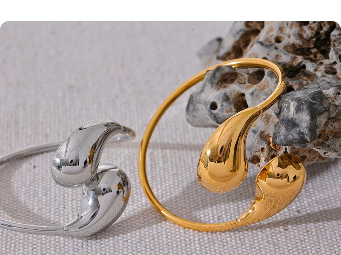 Stainless Steel Bracelet Water Drop Hollow Adjustable Bracelet Bangle ...
