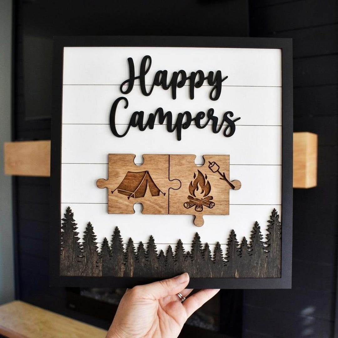 Rustic Camping Sign Happy Campers Wood Art Gift for Outdoor Lovers ...